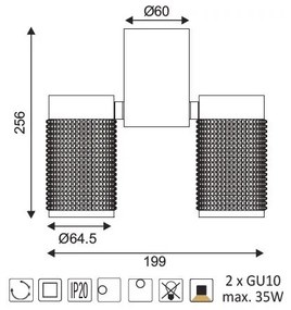 ACA DECOR Přisazené bodové svítidlo MEGATRON1 max. 2x35W/GU10/230V/IP20