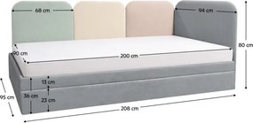 Postel s přistýlkou, šedá/mix barev, 90x200, DUHA Kondela 0000417764