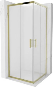 Mexen Rio, čtvercový sprchový kout s posuvnými dveřmi 80 (dveře) x 80 (dveře) x 190 cm, 5mm sklo námraza, zlatý profil, 860-080-080-50-30