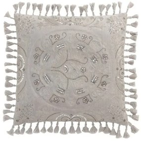 Sametový šedý polštář Moroccan s třásněmi - 45*45 cm