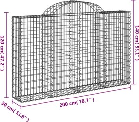 Klenuté gabionové koše 14ks 200x30x120/140cm pozinkované železo 3146143