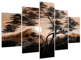 Obraz stromu, hor a slunce (150x105 cm)