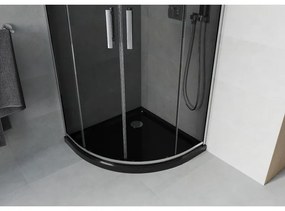 Mexen Rio, čtvrtkruhový sprchový kout s posuvnými dveřmi 90 x 90 cm, 5mm šedé sklo, chromový profil + černá sprchová vanička, 863-090-090-01-30-4170