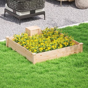 Outsunny Dřevěný Truhlík, venkovní čtvercový vyvýšený zahradní záhon s kompostérem, otevřený design, květinový záhon pro zeleninu a květiny na zahrad…