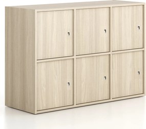 Kancelářská skříň FRAME, nízká, 6x dveře, 1299 x 450 x 881 mm, cylindrický zámek, dub přírodní