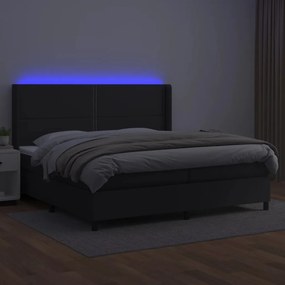 Box spring postel s matrací a LED černá 200x200 cm umělá kůže 3139343