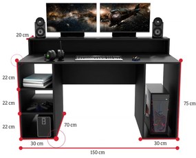 Počítačový herní stůl ENIGMA + LED, 150x74x70, bílá