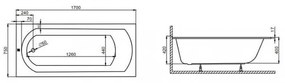 Polimat Akrylátová obdélníková vana Classic 120x70 (130x70, 140x70, 150x70, 150x75, 160x70, 170x70, 170x75, 180x80) Barva: Bílá, Rozměry (cm): 140x70