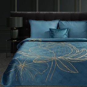 Designový přehoz LOTOS modrý se zlatým motivem Šířka: 170 cm | Délka: 210 cm