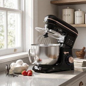 HOMCOM Kuchyňský robot s hnětacím těstovadlem, nerezová mísa 4,5 l, 1300 W, strojek na těsto s rychlostí 6+, béžový