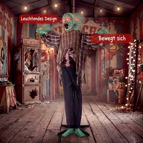 HOMCOM Animovaný Halloween zombie v životní velikosti, 170 cm, s aktivací zvukem a dotykem, hrůzostrašná dekorace