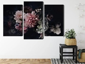 Vícedílný obraz Květiny Ve Stylu Vintage Na Tmavém Pozadí Nedostatek Nedostatek Plátno Canvas 90x60