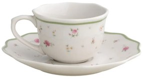 Sada 2 bílých porcelánových šálků s podšálky Brandani Nonna Rosa, 70 ml