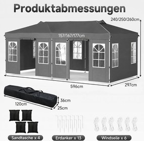 Costway Pavilon výškově nastavitelný párty stan s 6 bočními stěnami a šedými
