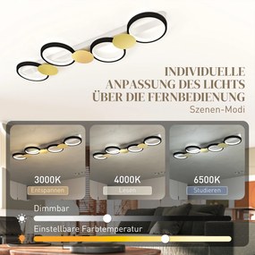 Stropní svítidlo LED 38W 1500LM 3000K-6500K Stropní svítidlo Lampa do obývacího pokoje se 4 žárovkami dálkové ovládání Černá+zlatá