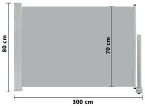 vidaXL Marketos Zatahovací boční markýza / zástěna na terasu 80 x 300 cm šedá