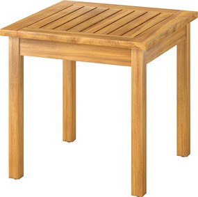 Outsunny čtvercový příruční stolek 48 × 48 × 46 cm, odolný akáciový stolík s latkovou deskou a nastavitelnými nožkami, unese 30 kg