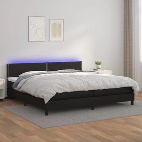 Box spring postel s matrací a LED černá 200x200 cm umělá kůže 3134183