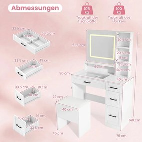 Costway Toaletní stolek se zrcadlem a osvětlením set make-up s objímkami