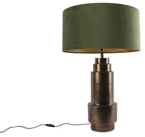 Stolní lampa v art deco stylu bronzová s sametovým stínidlem zelená se zlatem 50 cm - Bruut