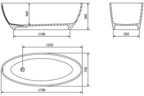 Mexen Prato, volně stojící vana z konglomerátu 170 x 70 cm, bílá matná, 57251707000