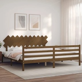 Rám postele s čelem medově hnědý 200 x 200 cm masivní dřevo,  3195309