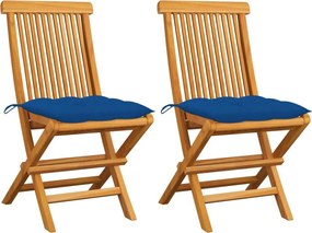 vidaXL Zahradní židle s mi poduškami 2 ks masivní teak [3062480] Barva: Modrá
