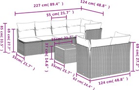 8dílná zahradní sedací souprava s poduškami černá polyratan 3223514