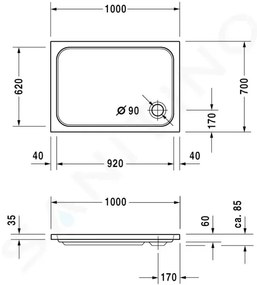 DURAVIT - D-Code Sprchová vanička 1000x700 mm, Antislip, alpská bílá (720093000000001)