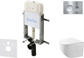 kielle Genesis New - Set předstěnové instalace, kompaktního klozetu Gaia, Rimless, sedátka softclose a tlačítka Gemini New I, lesklý chrom 30528SZ83