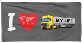 Osuška kamion - My life (Barva kamionu: Žlutá, Velikost osušky: 70x140cm)