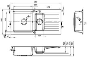 Sapho Granitový vestavný dřez s odkapem a vaničkou, 96x48cm, béžová - GR1332