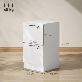 HOMCOM Kancelářský Zásuvkový Souborový Skříň s 2 Zásuvkami a Zámky na Závěsné Katalogy pro A4 a Letter 40x40x71 cm Bílá