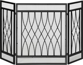 HOMCOM Skládací Ochranná Zástěna Krbu s 3 Panelovým Kloubovým Kovovým Rámem 126x3x80 cm Černá
