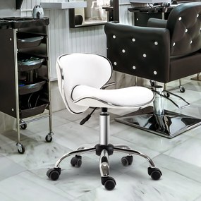 HOMCOM Rolling Stool Pracovní Stolička s Nastavitelnou Výškou 44-56 cm a Opěradlem, 360° Otočná Kancelářská Stolička pro Masážní Salón, Kancelář, Kli…
