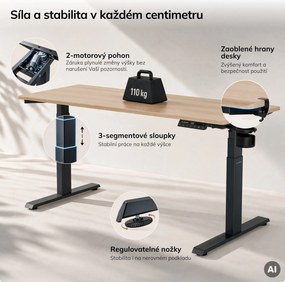 Elektrický stůl s regulací výšky ergonomický antracitový/dub sonoma,1600x800 mm: ARIA