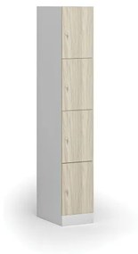 Šatní skříňka s úložnými boxy, 4 boxy, 1850 x 300 x 500 mm, cylindrický zámek, laminované dveře, dub přírodní