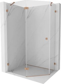 Mexen Lunar, Pětiúhelníkový sprchový kout Mexen Lunar naklápěcí doleva 100 x 80 cm, 8mm čiré sklo, profil měděná matná, 831-100L-080P-65-00-L