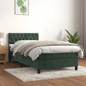 Box spring postel s matrací tmavě zelená 90x190 cm samet,  3141458