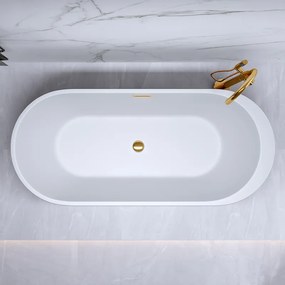 BPS-koupelny Volně stojící akrylátová vana HYD-POR503A 150x75 bílá/černá, odtokový komplet zlatý