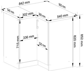 Spodní rohová kuchyňská skříňka s deskou LIMA S90/90N bílá / dub sonoma