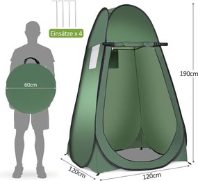 Costway Skládací sprchový a převlékací stan – 120 × 120 × 190 cm, zelený