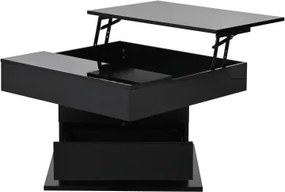 Aosom 360° otočný konferenční stolek s výklopnou funkcí, skrytým úložným prostorem a 1 zásuvkou, 70 x 45 cm, černý