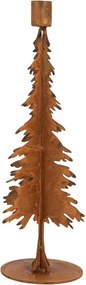Rustikální rezavý svícen na úzkou svíčku Stromek L - 15*10*34 cm