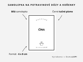 ČÍNA - omyvatelná samolepka na kořenky, výběr rozměrů Ø 5 cm / 5 x 5 cm / 6 x 8 cm | DomaLEP tvar: KOLEČKO, barva: BÍLÁ - ČERNÉ písmo, velikost: Ø 5 cm - tučné písmo