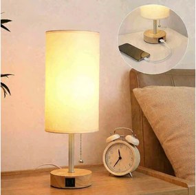 Brilagi - Stolní lampa s USB portem TABLON 1xE27/25W/230V dub/béžová/krémová