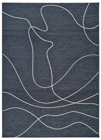 Tmavě modrý venkovní koberec s příměsí bavlny Universal Doodle, 57 x 110 cm