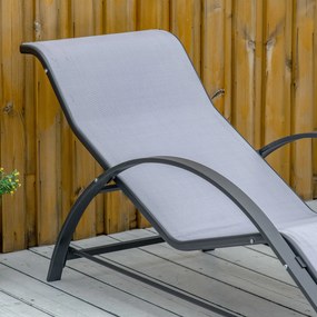 Outsunny Sada 2 Zahradních Lehátků se Skleněným Bočním Stolem a Opěrkami na Záda pro Venkovní Terasu, Bazén a Zahradu - Šedá