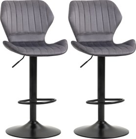 HOMCOM Sada 2 výškově nastavitelných barových židlí s ergonomickým sedákem a opěrkou nohou, vysoké židle s velurovým efektem a kovovou konstrukcí, 47x