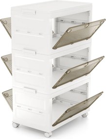 Costway Úložný box s víkem, stohovací boxy, skládací skladovací – bílý
